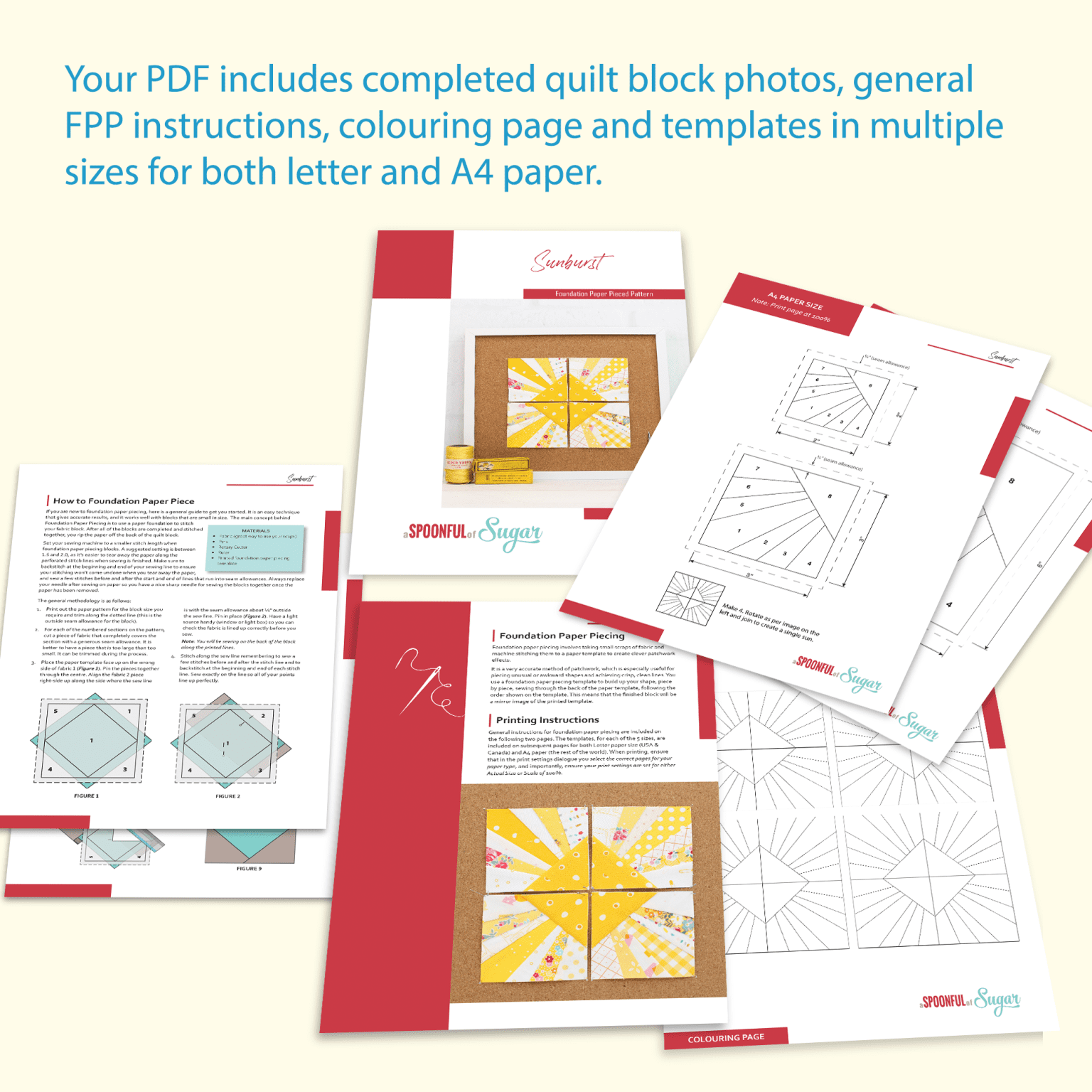 Sunburst Foundation Paper Piecing Quilt Block (5 Sizes) - A Spoonful of ...