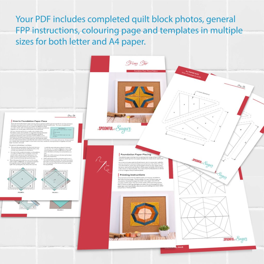 String Star Block Foundation Paper Piecing Quilt Block (5 Sizes) - A ...
