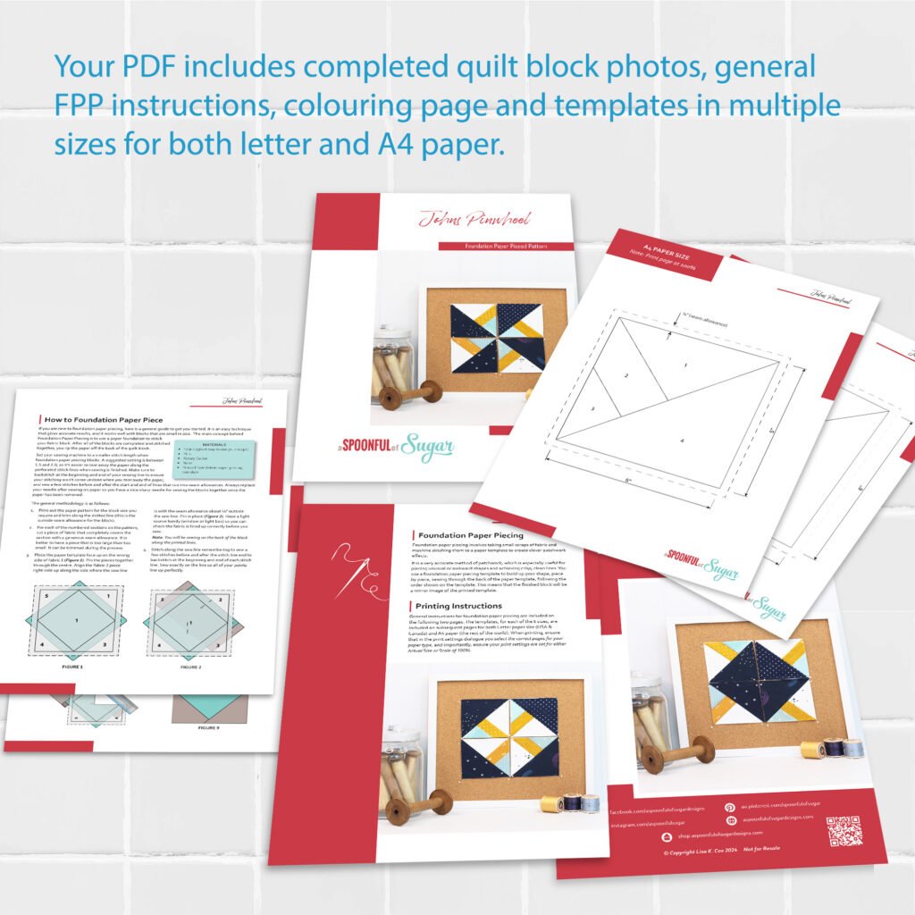 Johns Pinwheel Foundation Paper Piecing Quilt Block (5 Sizes) - A ...