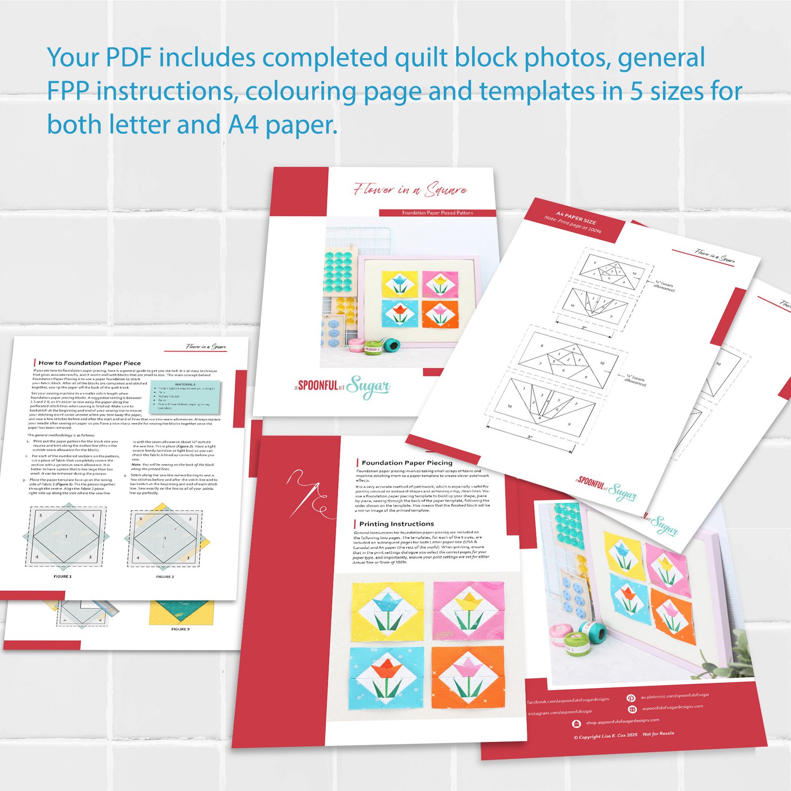 Flower in a Square Foundation Paper Piecing Quilt Block (5 Sizes) - A ...