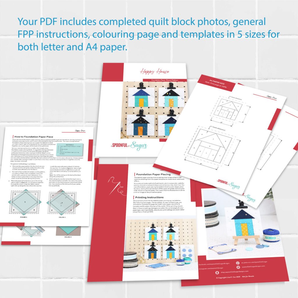 Happy House Foundation Paper Piecing Quilt Block (5 Sizes) - A Spoonful ...