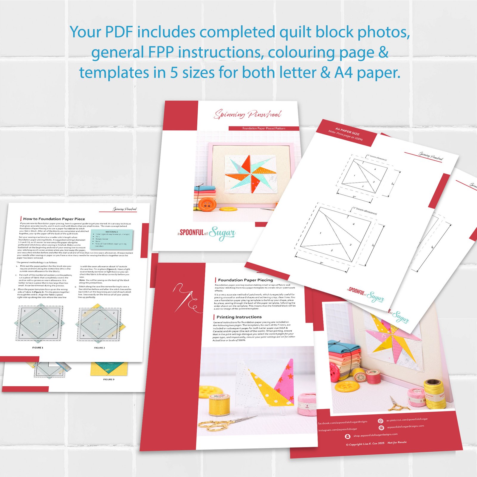 Spinning Pinwheel Foundation Paper Piecing Quilt Block (5 Sizes) - A ...