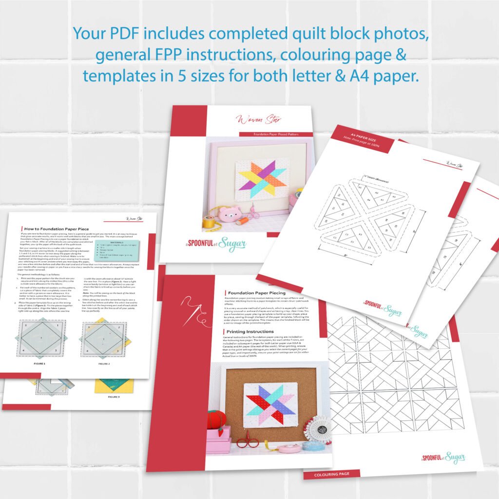 Woven Star Foundation Paper Piecing Quilt Block (5 Sizes) - A Spoonful ...